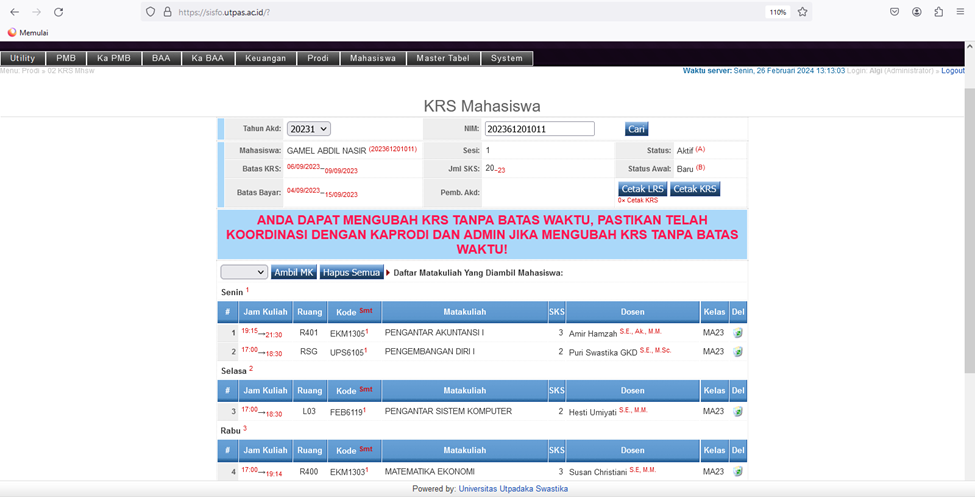 Tutorial KRS Online – Kilas Universitas Utpadaka Swastika
